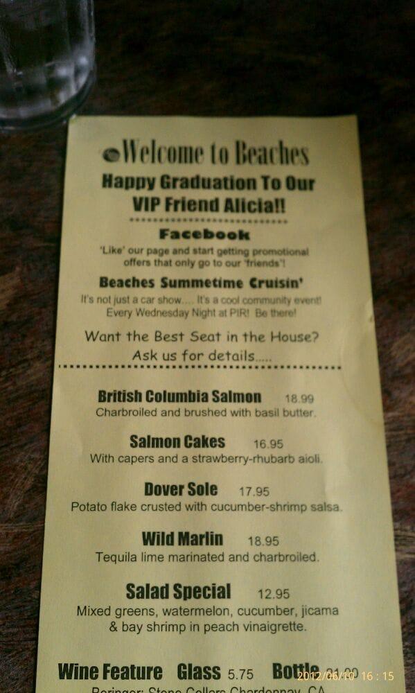 Menu at Beaches Restaurant & Bar, Vancouver, SE Columbia River Dr