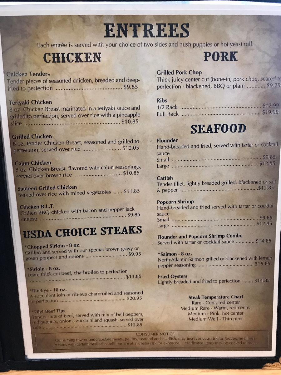 Menu at Cowboy Restaurant, Elkin