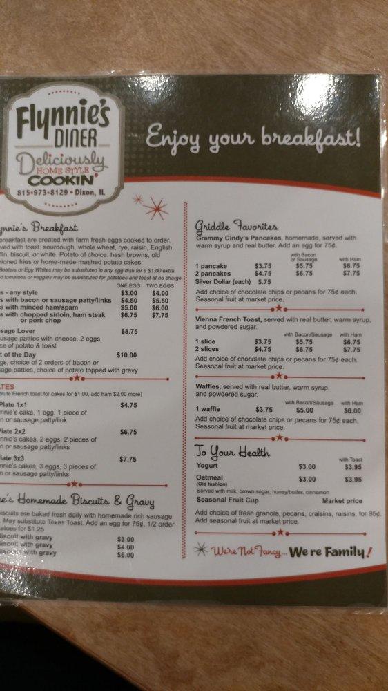 Menu at Flynnie's Diner restaurant, Dixon