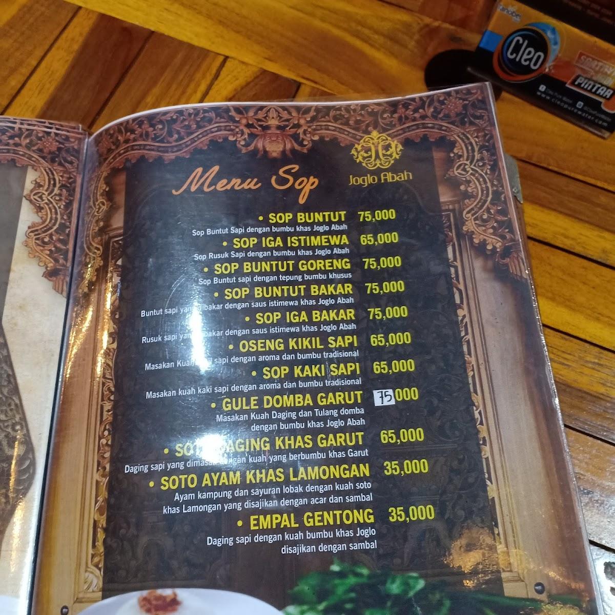 Carta del restaurante Joglo Abah Resto, Kedai Kopi dan Pusat Oleh-oleh ...