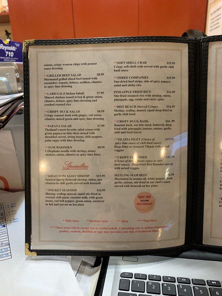 Menu at Khao Hom Thai And Sushi restaurant, Fairfax Station
