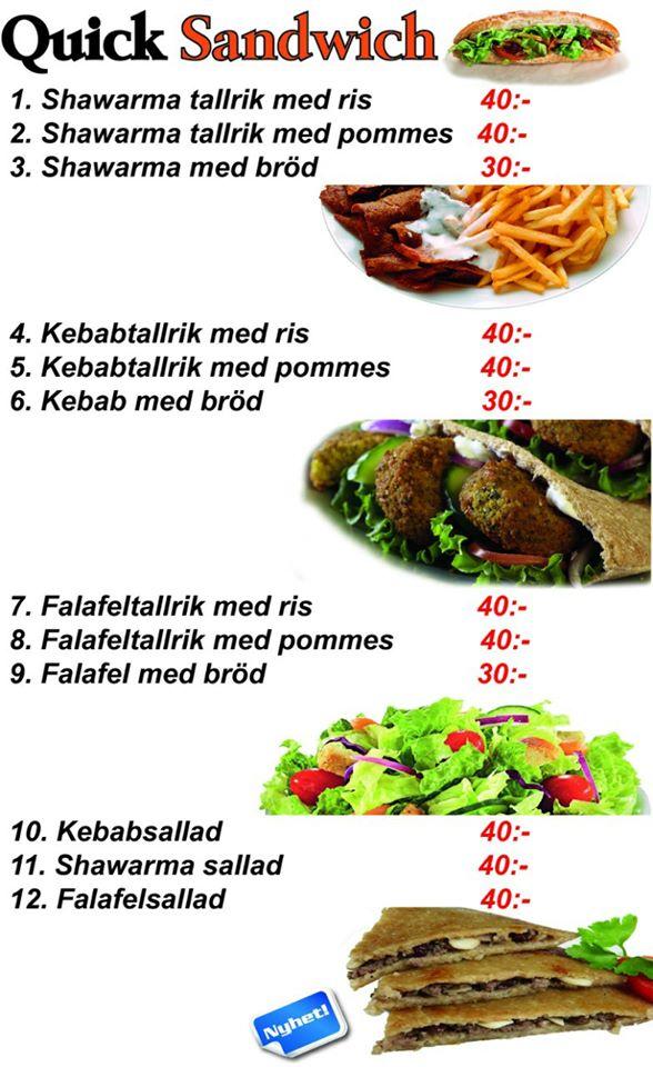 Menu at Quick sandwich restaurant, Eskilstuna