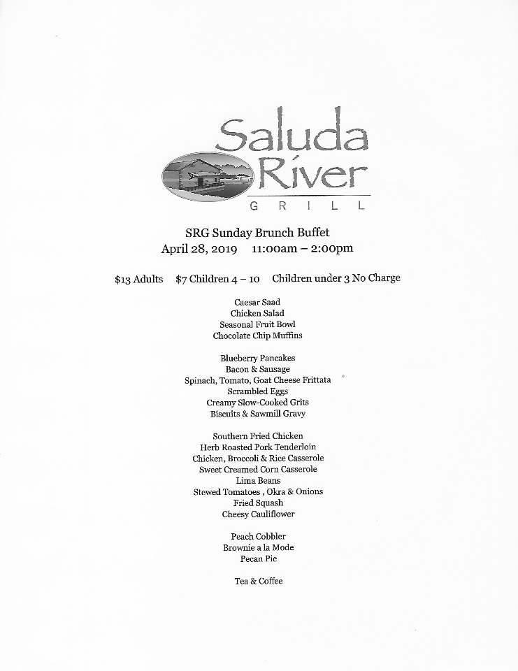 Menu at Saluda River Grill pub & bar, Piedmont