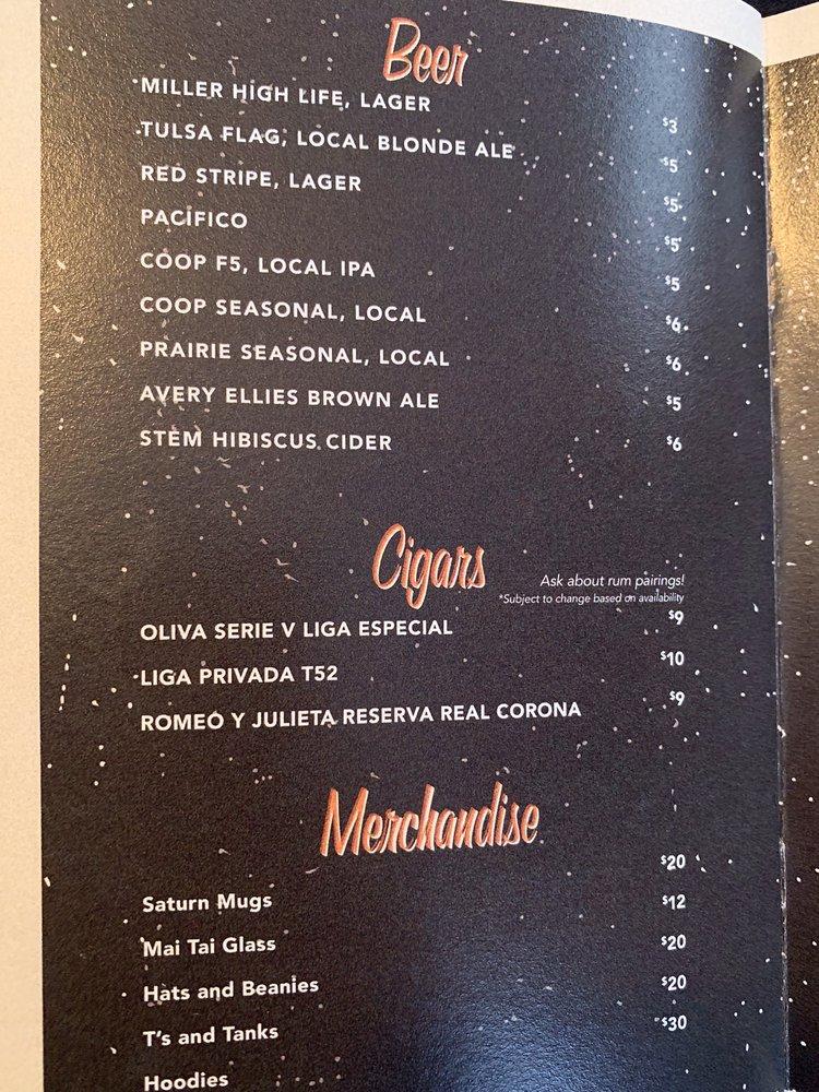 Menu at Saturn Room pub & bar, Tulsa