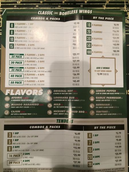 Menu at Wingstop restaurant, Cedar Rapids