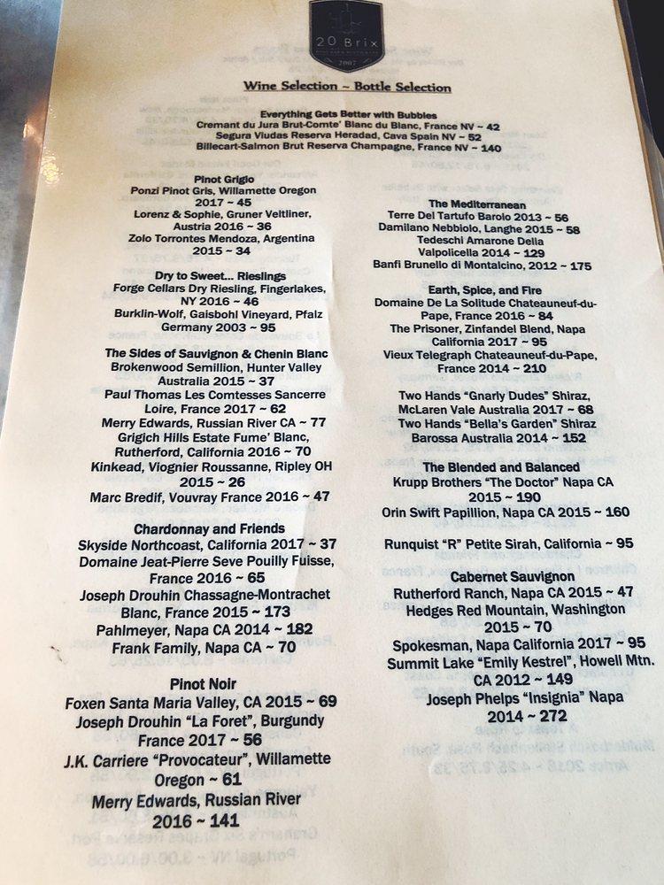 Menu at 20 Brix pub & bar, Milford, 101 Main St
