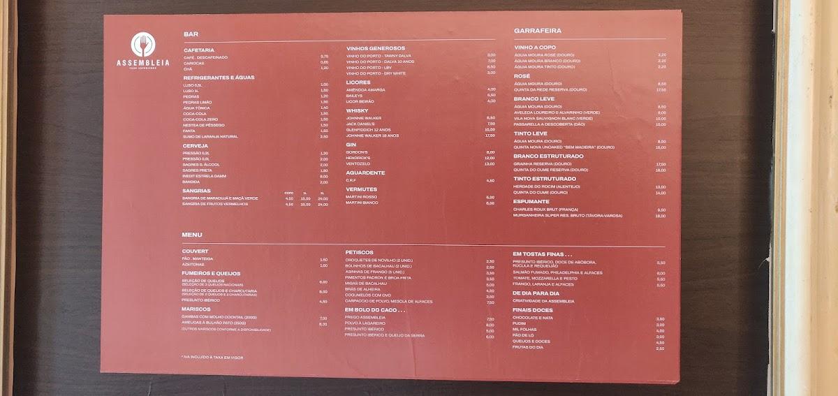 Menu at Assembleia Food Experience restaurant, Lousada