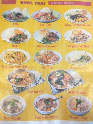 Menu at Bowl Thai restaurant, Gardena