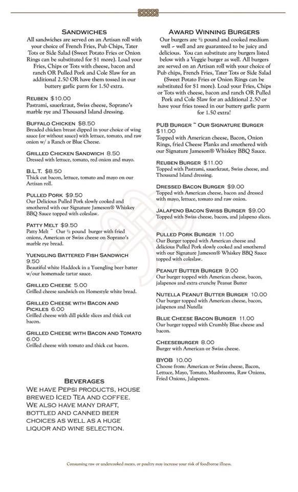 Menu at Broad Street Pub, Waverly