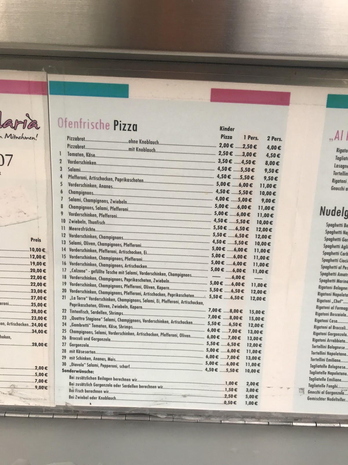 Speisekarte von Da Maria restaurant, Neumarkt-Sankt Veit