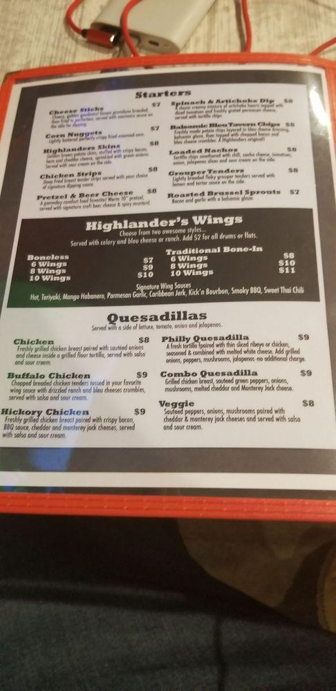 Menu at Highlanders Grill And Tavern pub & bar, Banner Elk