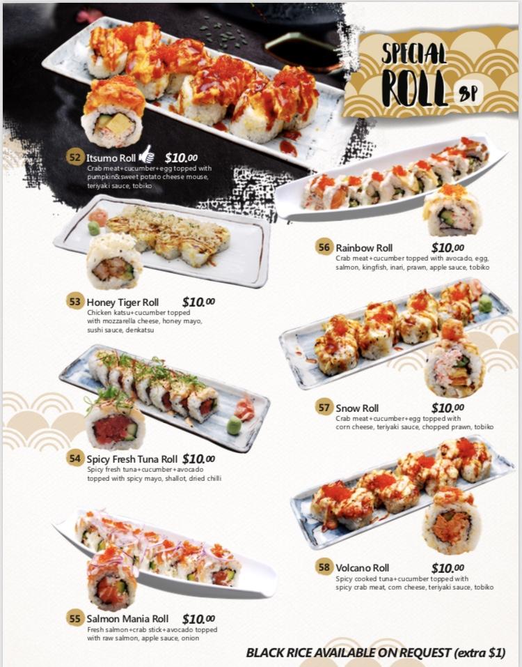 Menu at Itsumo Sushi restaurant, Mascot