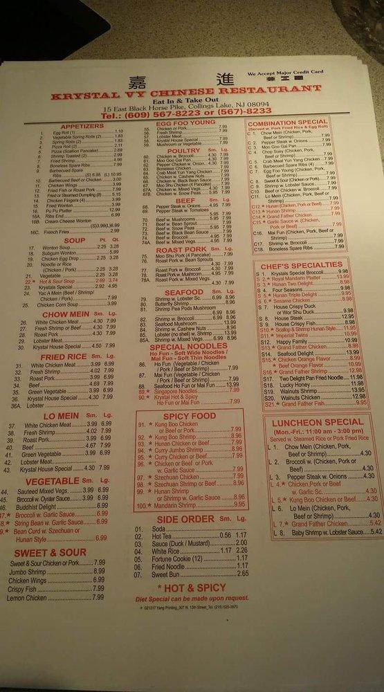 Menu at Krystal Vy restaurant, Folsom