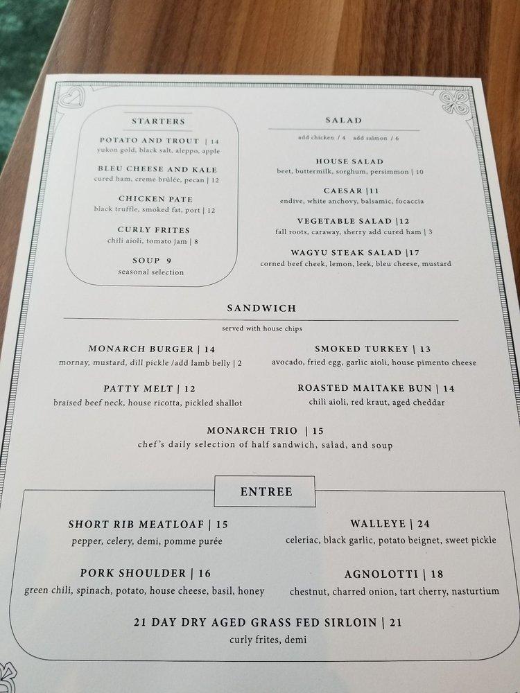 Menu at Monarch Restaurant, Omaha