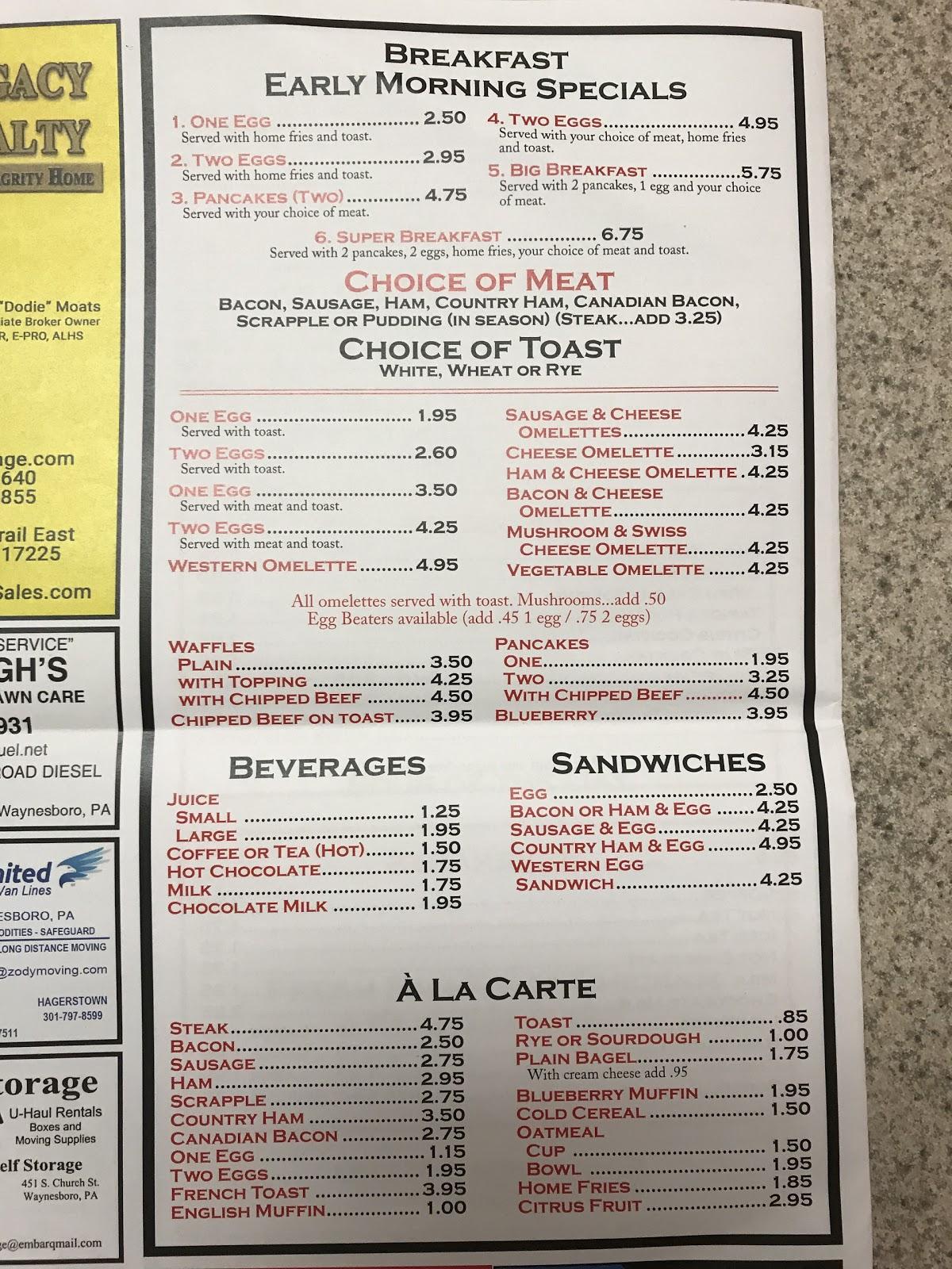Menu at Parlor House restaurant, Waynesboro