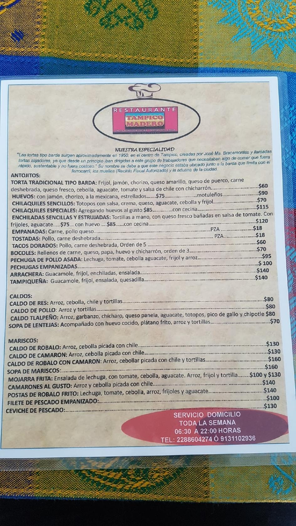 Menu at Restaurante Tampico Madero, Frontera