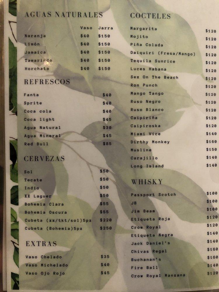 Menu at Stingray Karaoke Bar, Isla Mujeres