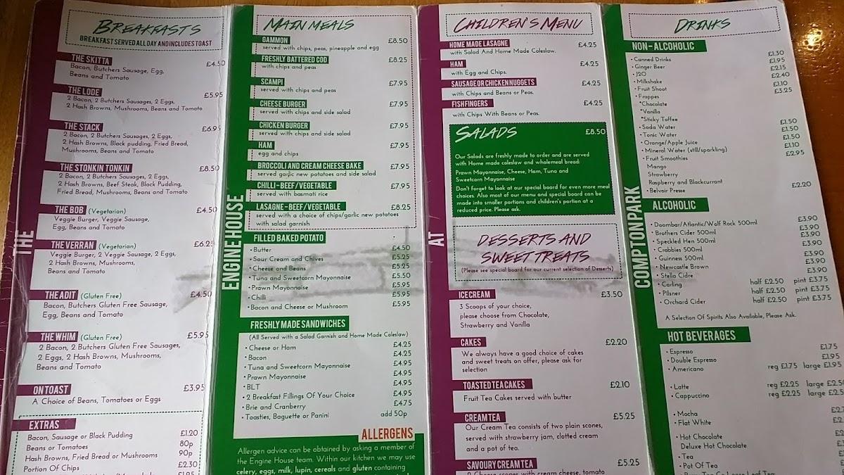 Menu at The Engine House At Compton Park restaurant, Callington