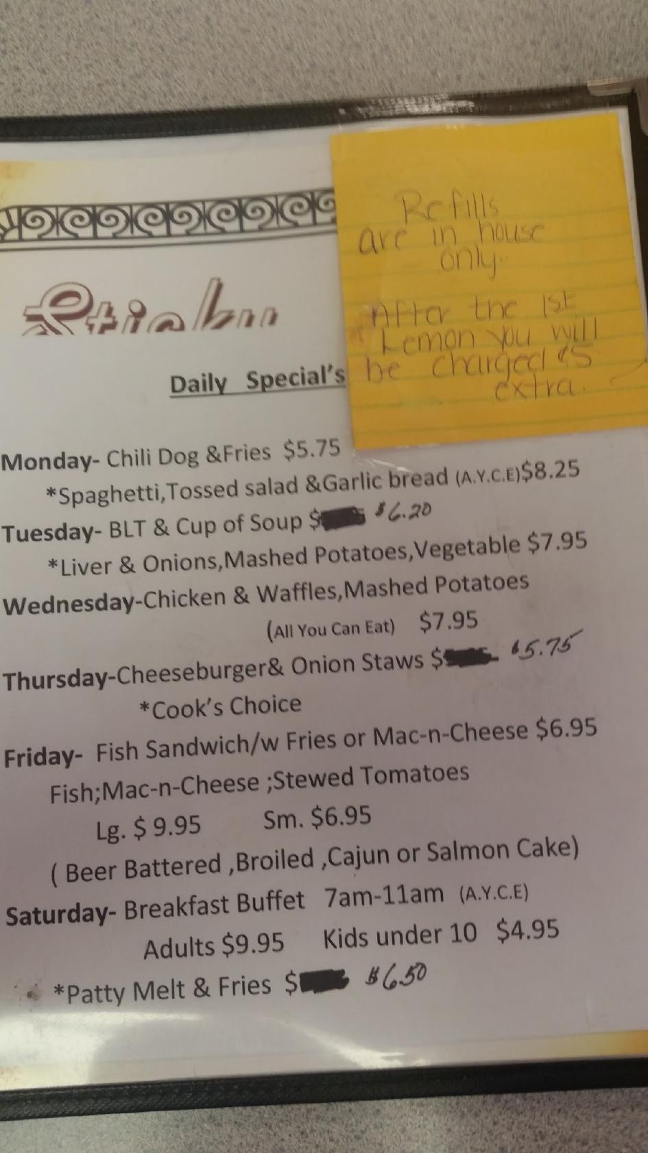 Menu at The Sticky Bun Cafe, Yeagertown, 310 S Main St G