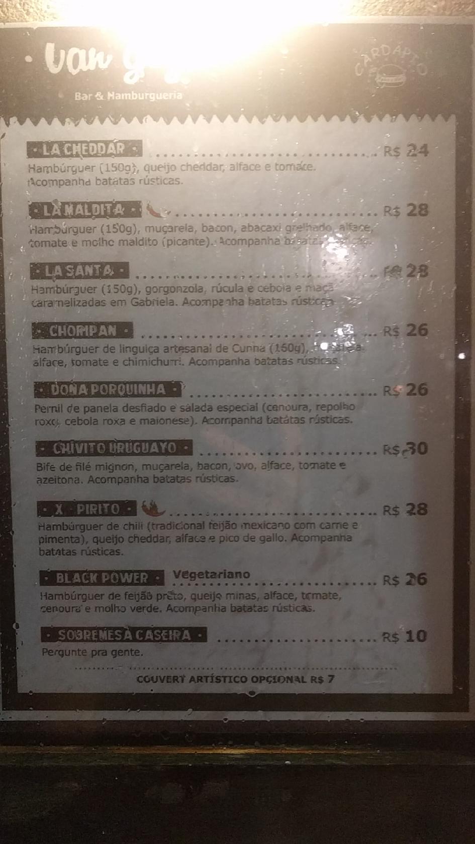 Menu em Van Gogh Hamburguería restaurante, Paraty