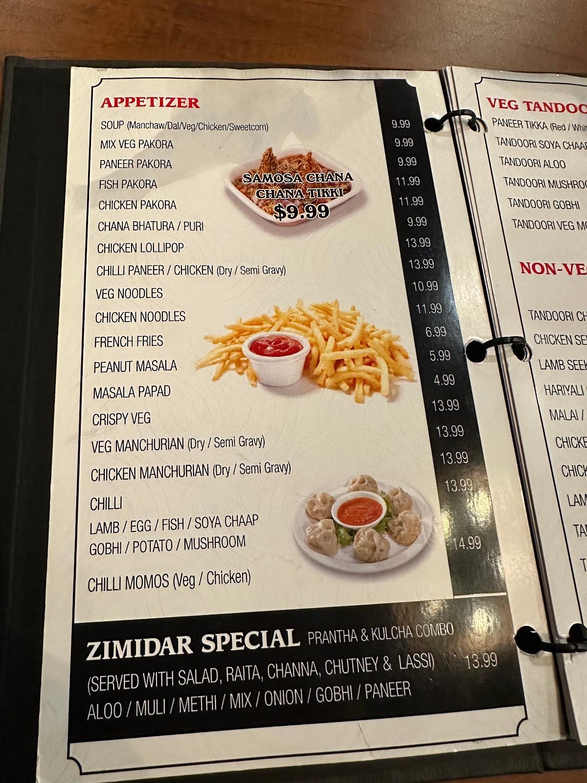 Menu at Zimidar Bar and Grill, Brampton