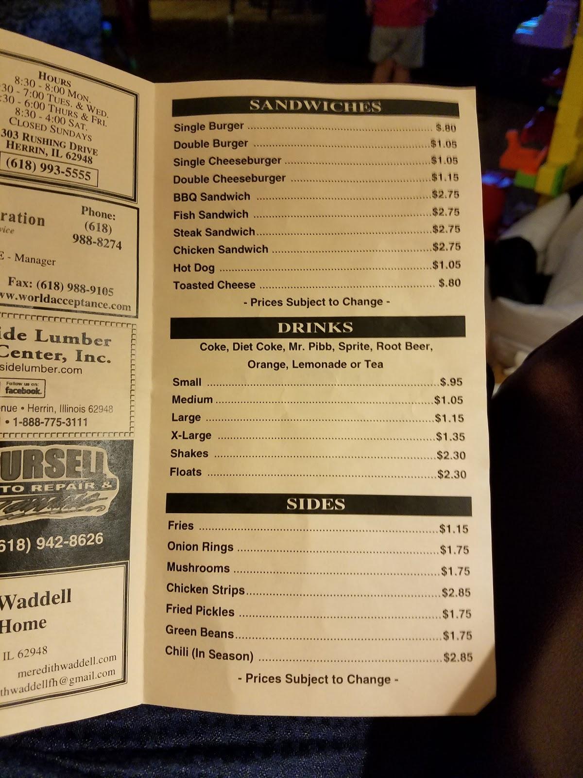 Menu at Nesler's Polar Whip restaurant, Energy
