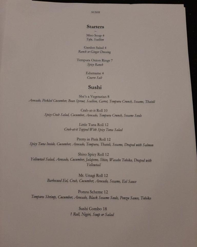 Menu at On the Square restaurant, Tarboro