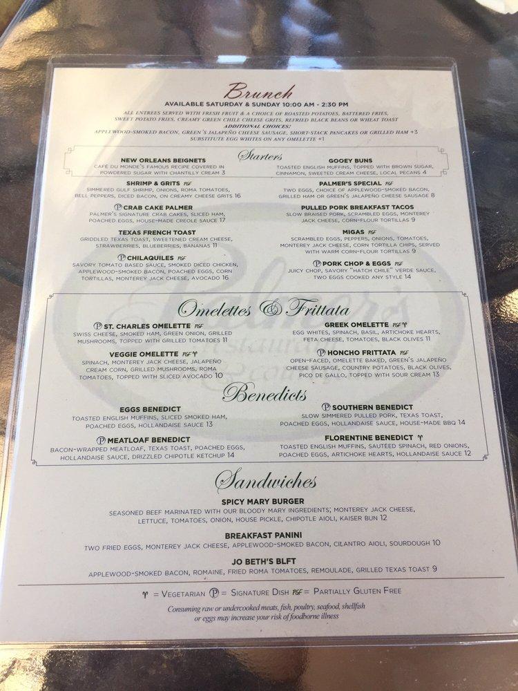 Menu at Palmer's Restaurant Bar & Courtyard, San Marcos