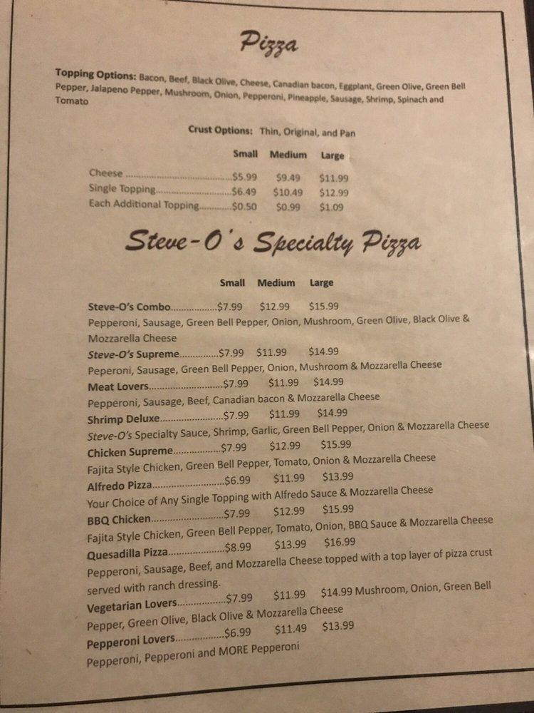 Menu at Steve-O's Pizza and Pub, Mount Vernon