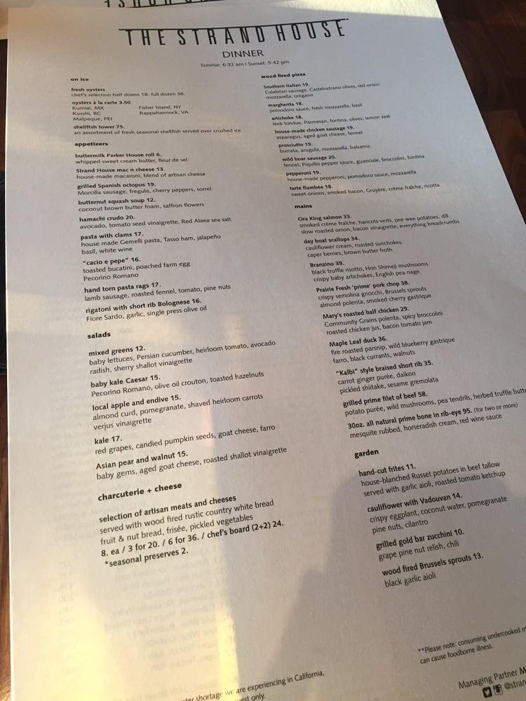 Menu at The Strand House pub & bar, Manhattan Beach