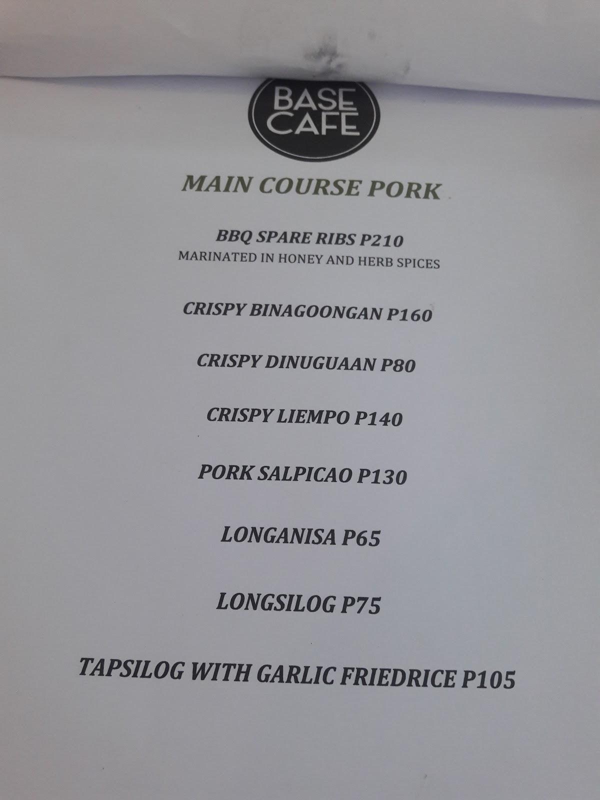 Menu at Base Cafe Steakhouse + Bar, Lipa