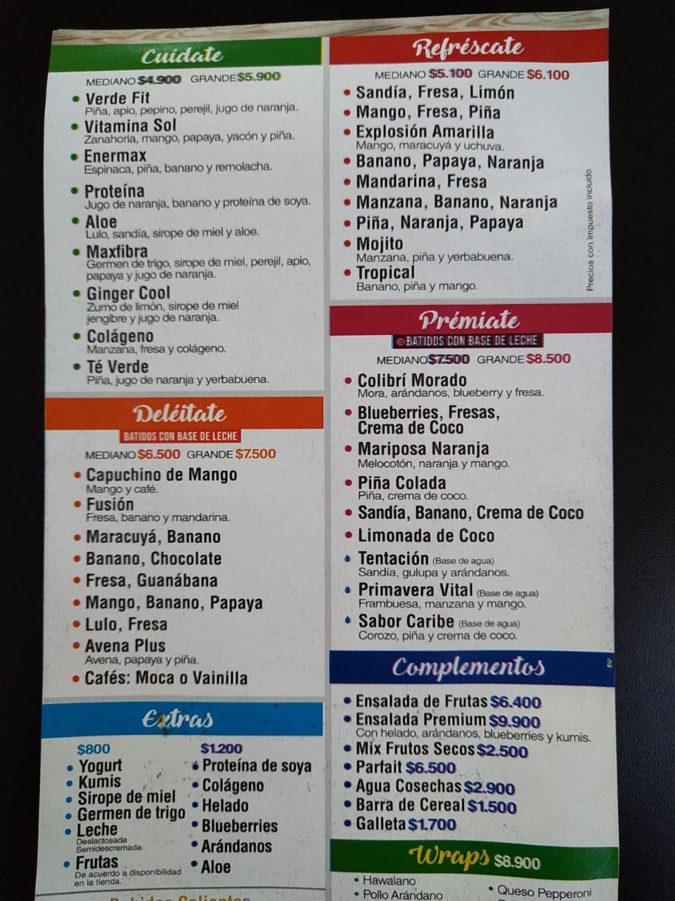 Menu at Cosechas Blue Garden, Barranquilla