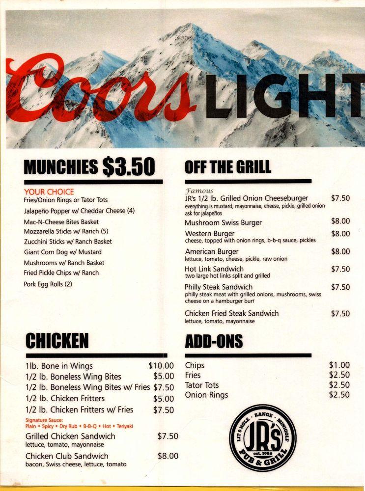 Menu at JR's Pub & Grill, Oklahoma City