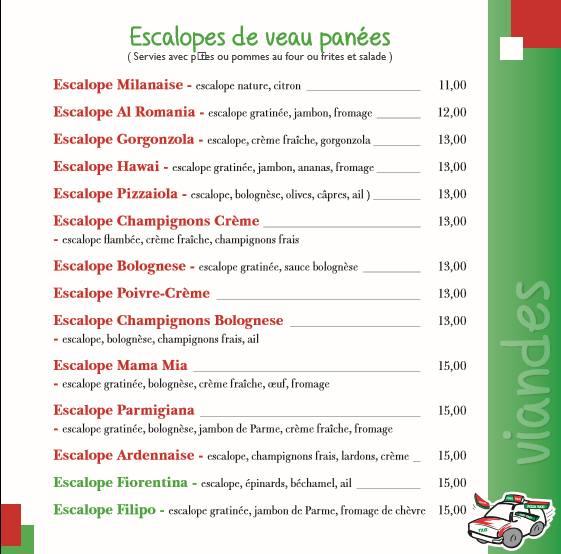 Menu at Pizza Taxi, Bastogne