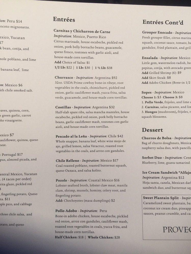 Menu at Provecho Latin Provisions pub & bar, Crown Point