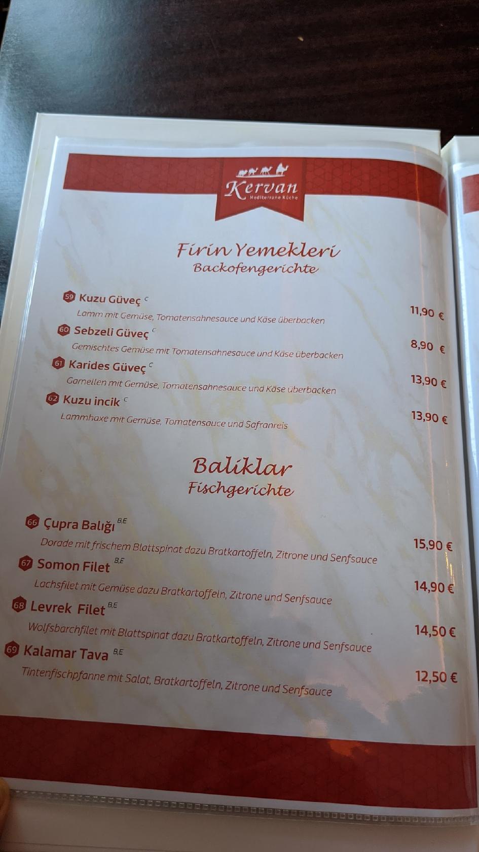 Speisekarte von Restaurant Kervan, Jüchen