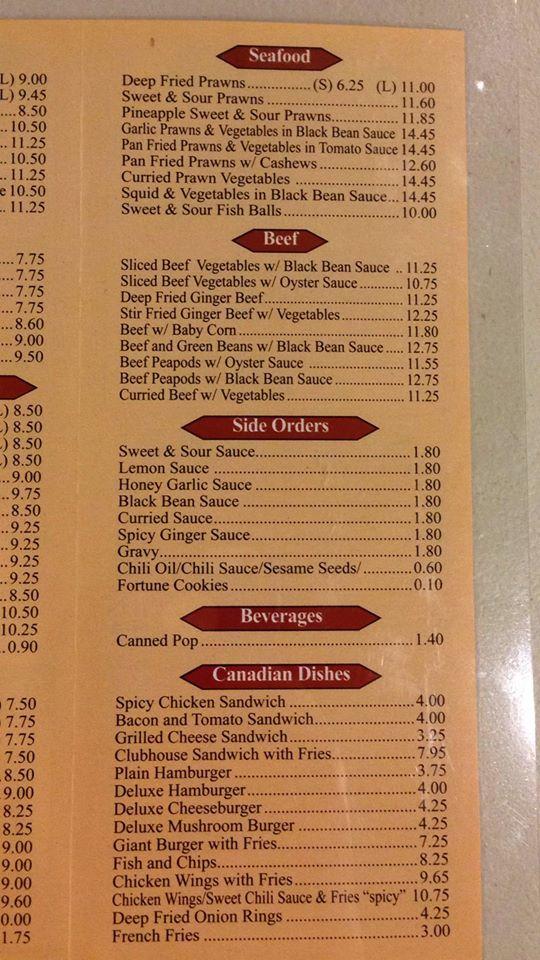 Menu at Sky Dragon Restaurant, Port Coquitlam