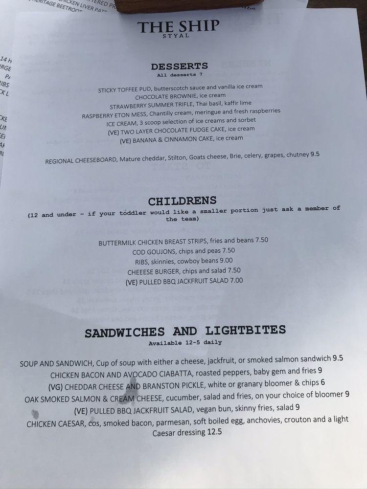 Menu at The Ship Styal pub & bar, Styal, Altrincham Rd