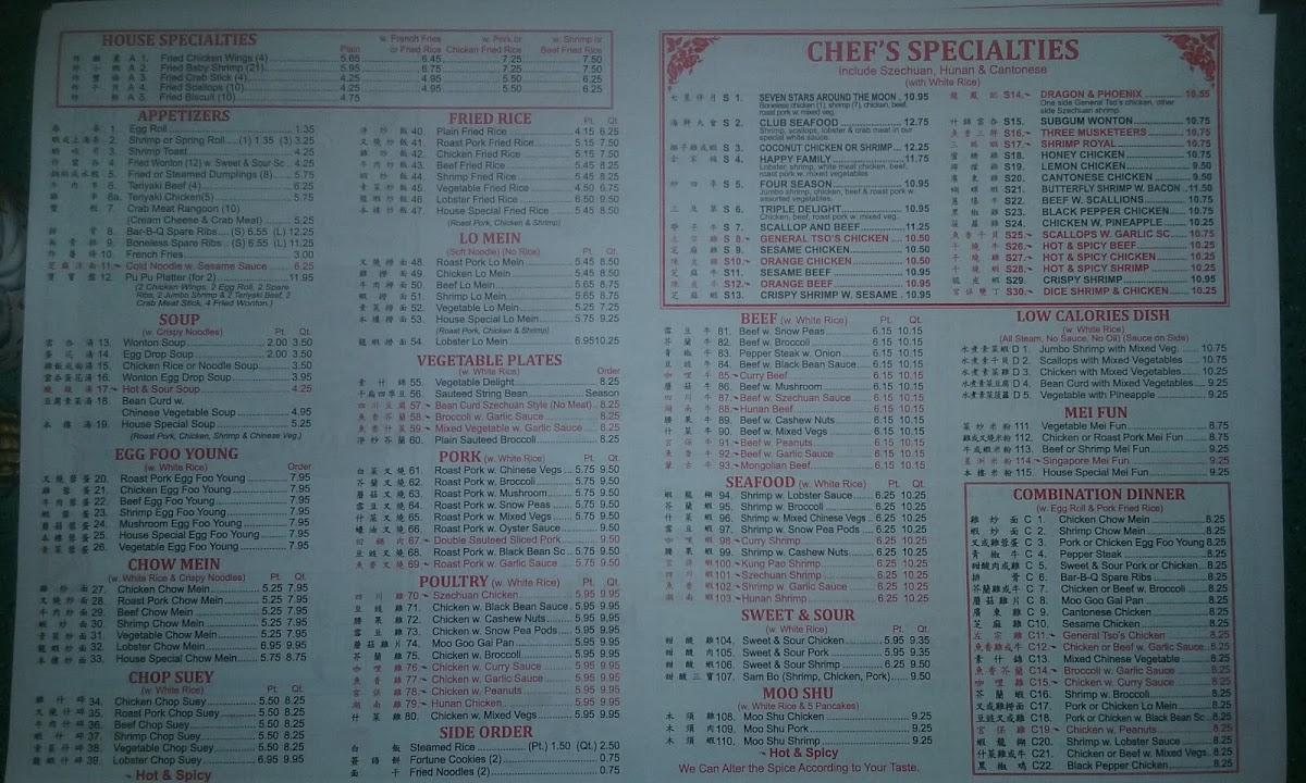 Menu at China Town restaurant, Avon