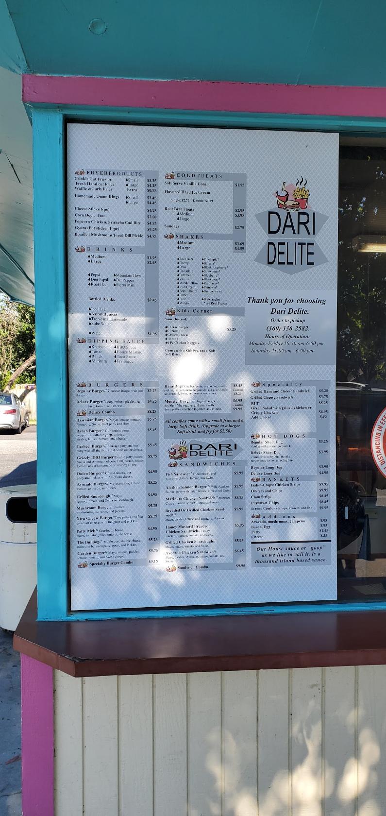 Menu at Dari Delite restaurant, Mount Vernon