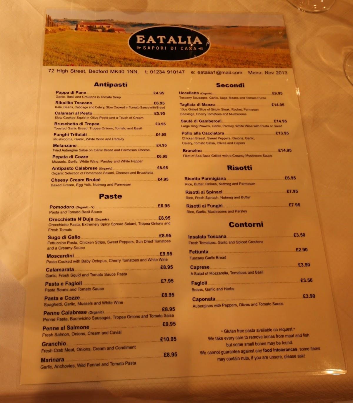 Menu at EATALIA RESTAURANT ITALIAN, Bedford, 72 High St