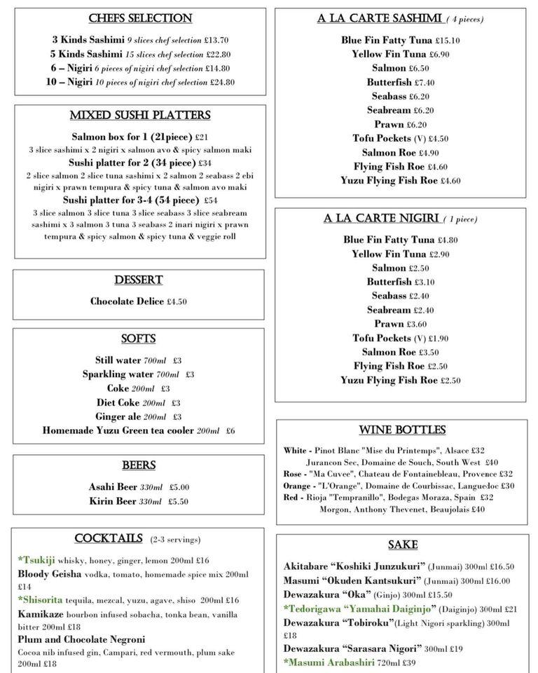 Menu at Issho-Ni restaurant, London