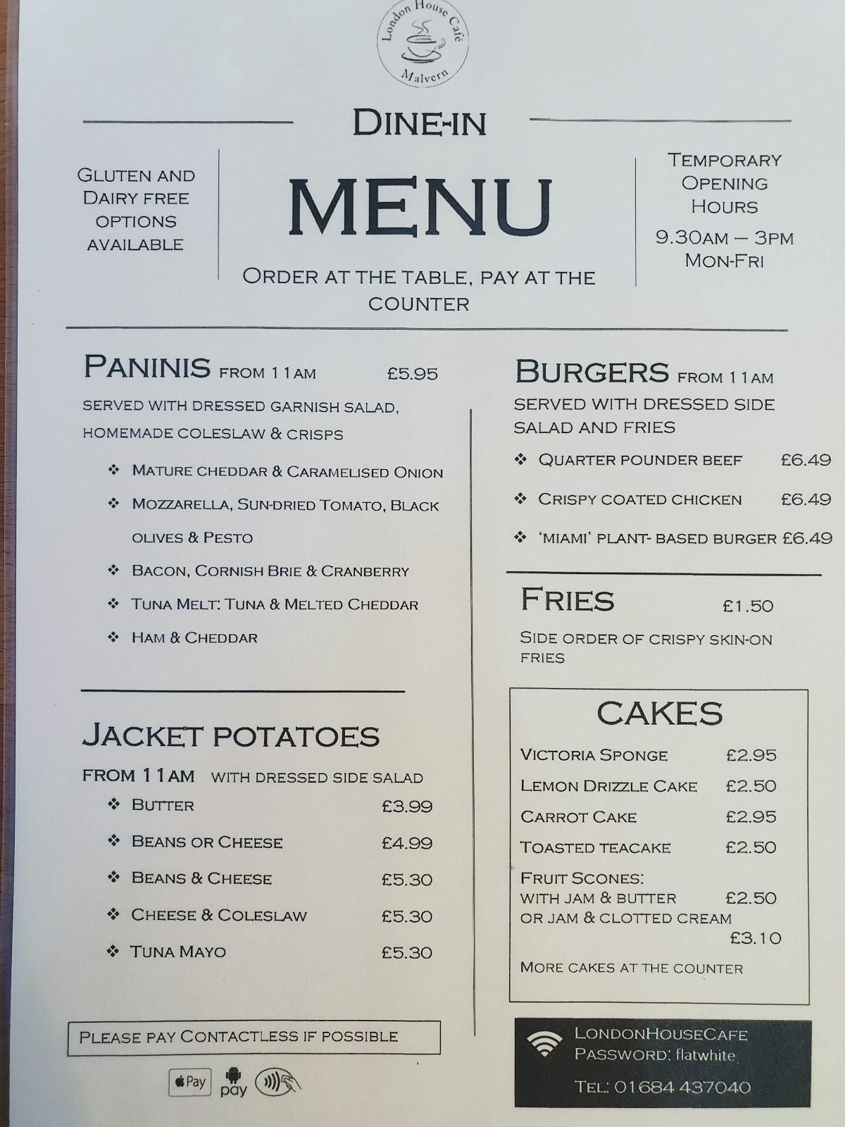 Menu at London House Café cafe, Malvern