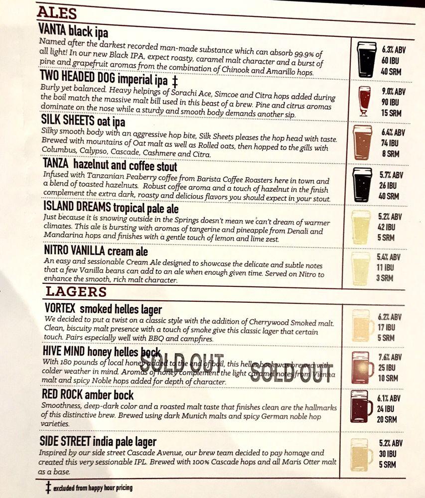 Menu at Phantom Canyon Brewing Company pub & bar, Colorado Springs