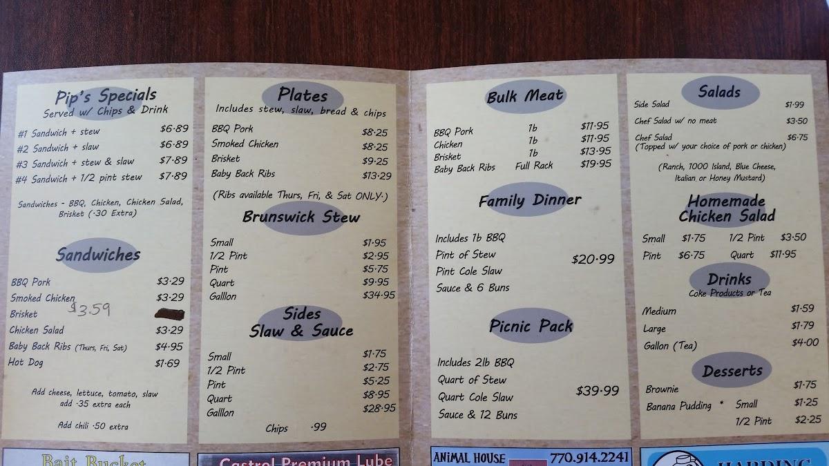 Menu at Pippins Barbecue & Catering, McDonough