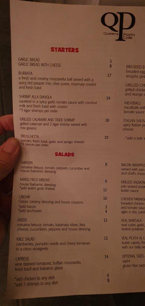 Menu at Queen's Pasta Cafe, Toronto, Bloor St W