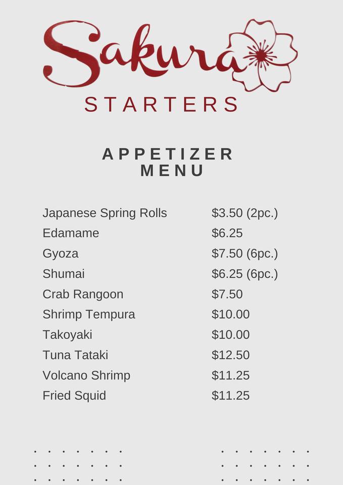 Menu at Sakura Japanese Restaurant, Jasper, 300 Hwy 78 W