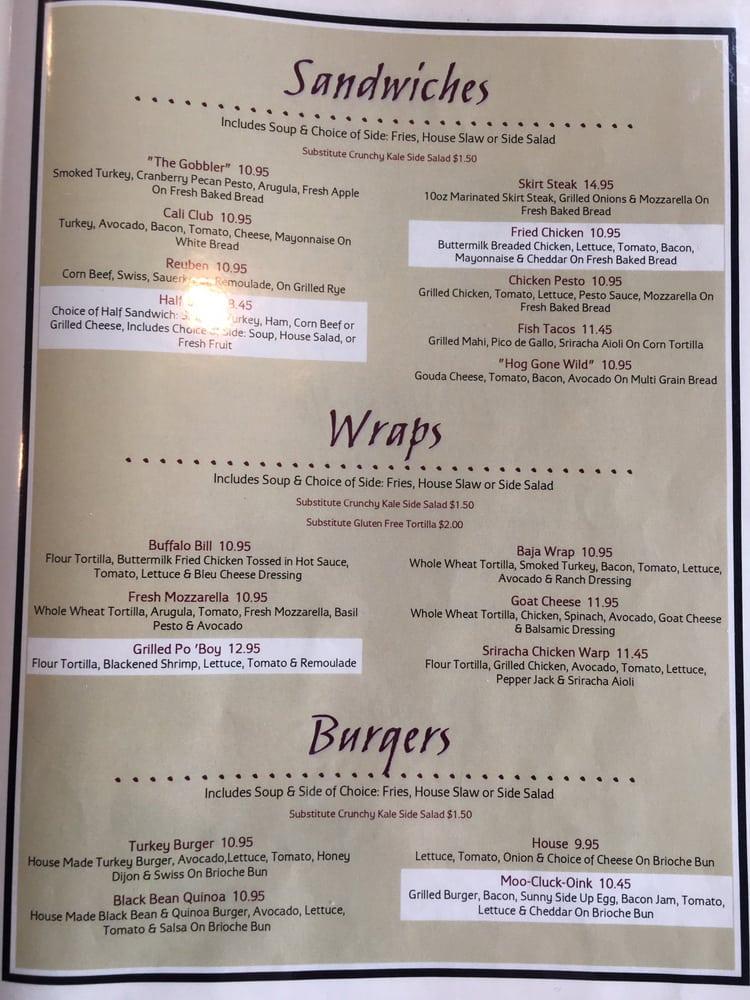 Menu at Southern Belle's restaurant, Barrington