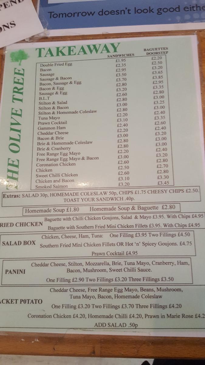Menu at The Olive Tree cafe, Horsham, Shopping Precinct