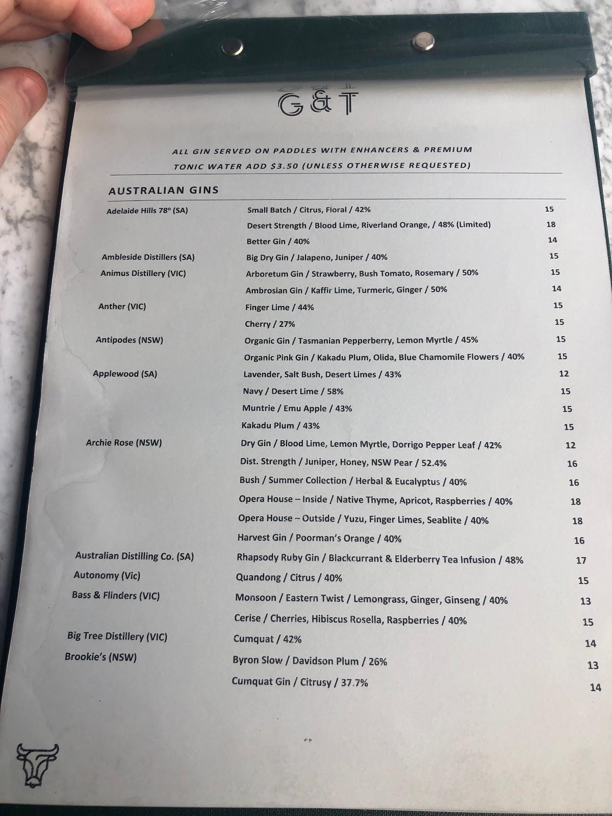 Menu at T pub & bar, Braddon